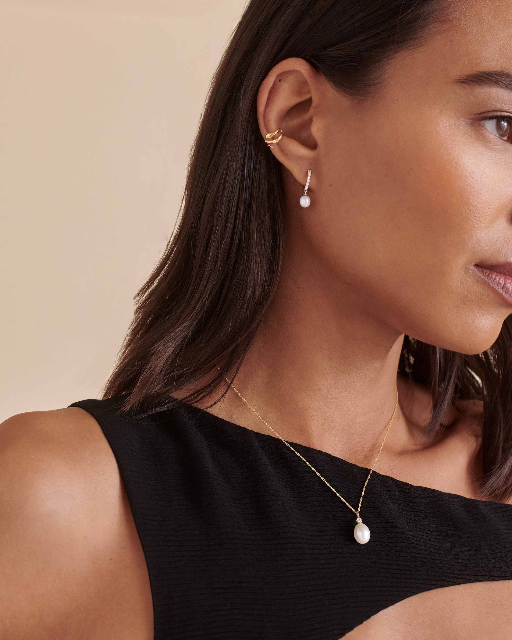 Pearl Diamond Necklace | 14k Solid Yellow Gold – EDGE of EMBER