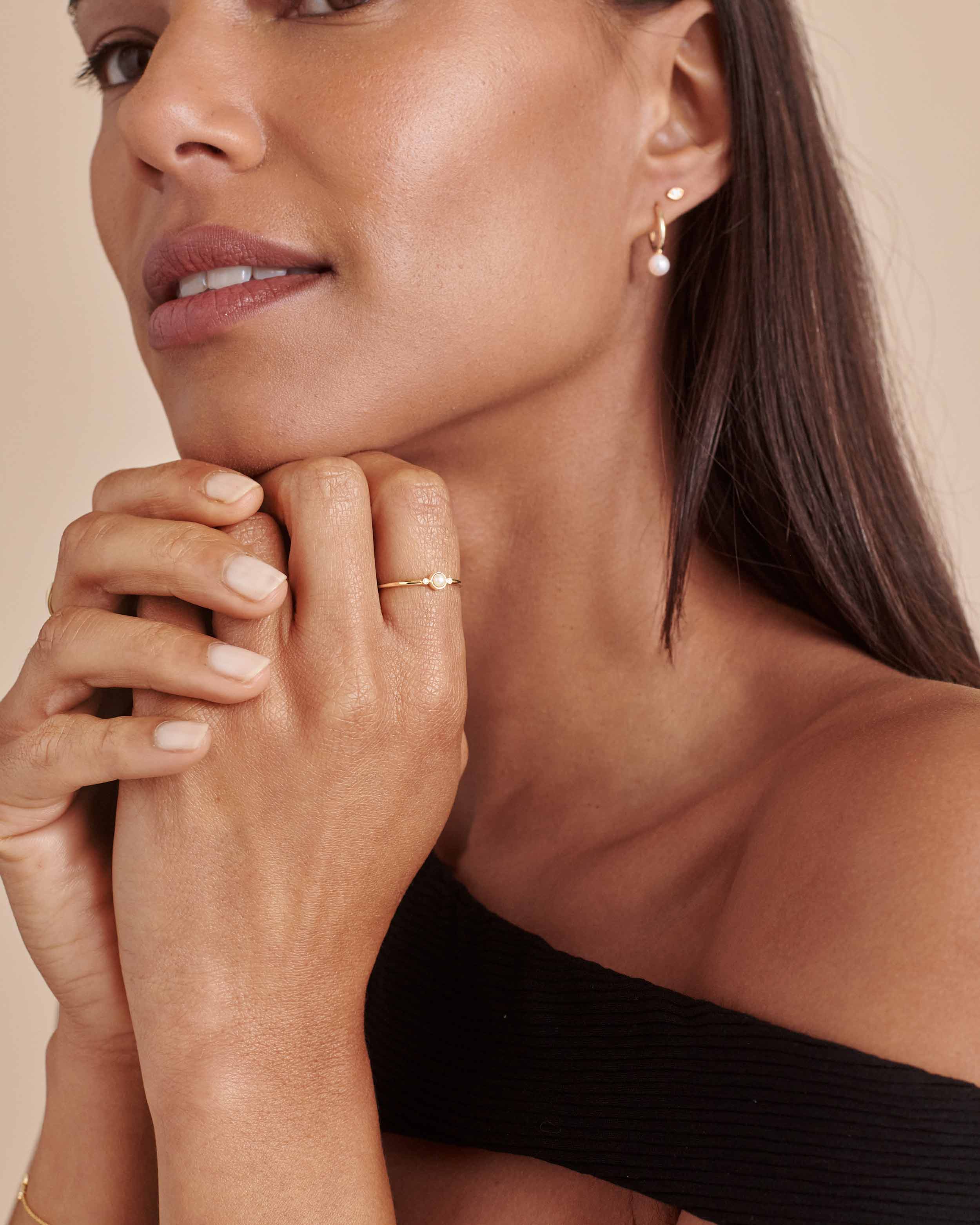 Pearl Diamond Trio Ring | 14ct Solid Yellow Gold – EDGE of EMBER