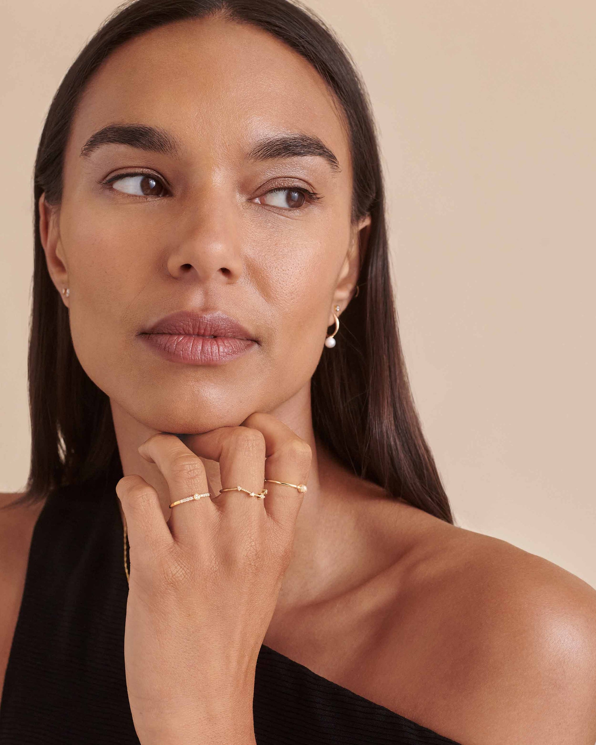 Pearl Diamond Trio Ring | 14k Solid Yellow Gold – EDGE of EMBER