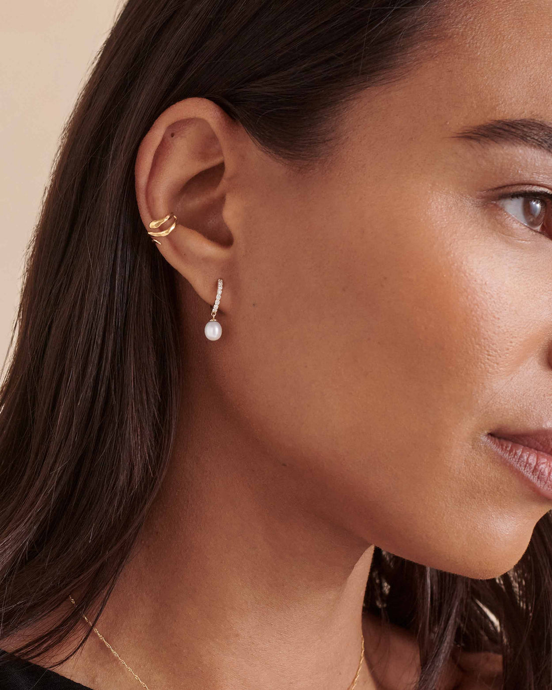 Pearl Pave Diamond Huggie Earrings | 14ct Solid Yellow Gold – EDGE of EMBER