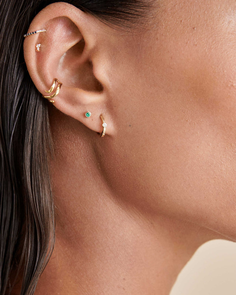 Triple Emerald Piercing Earring - Yellow Gold – EDGE of EMBER