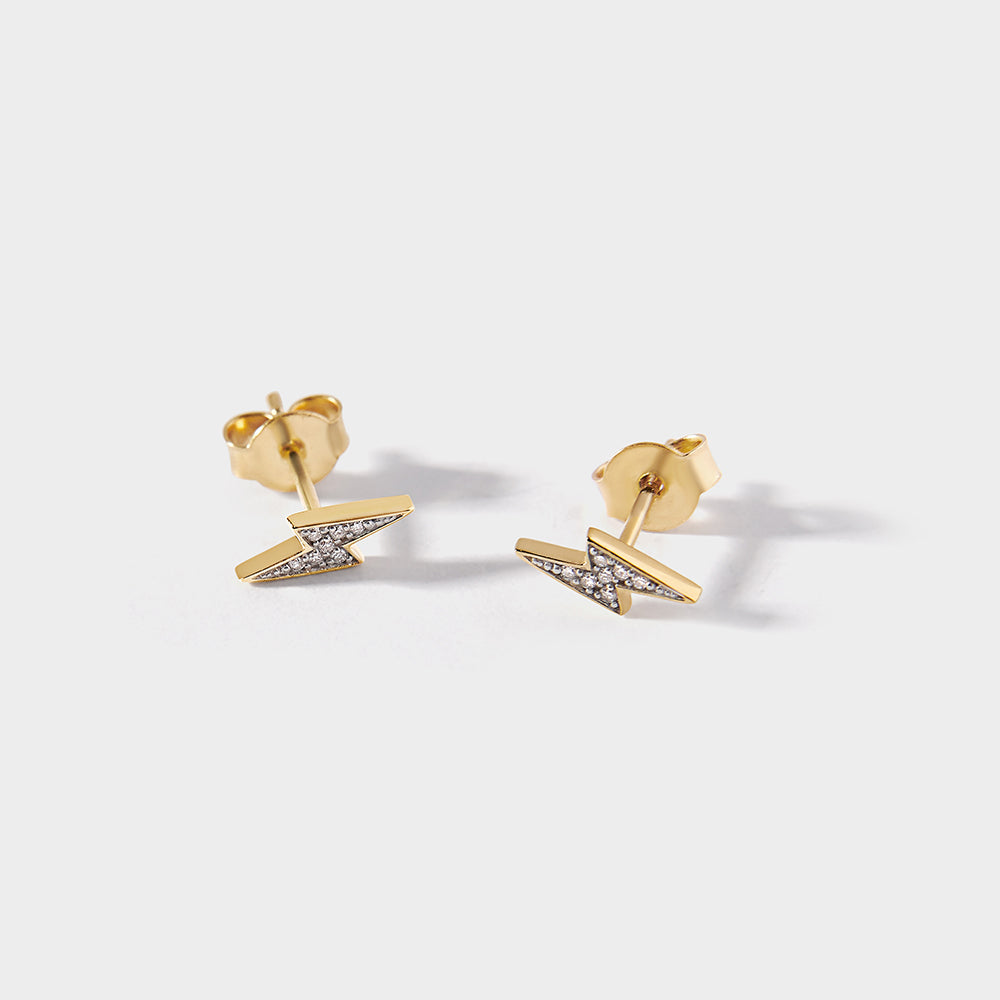 Bolt Diamond Stud Earrings Yellow Gold