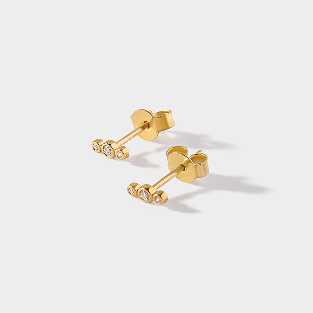 Triple Diamond Stud Earrings - Yellow Gold – EDGE of EMBER